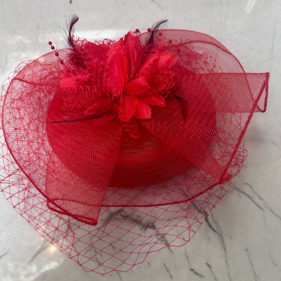 Accessories | Elegant Red Fascinator With Mesh Veil | Poshmark